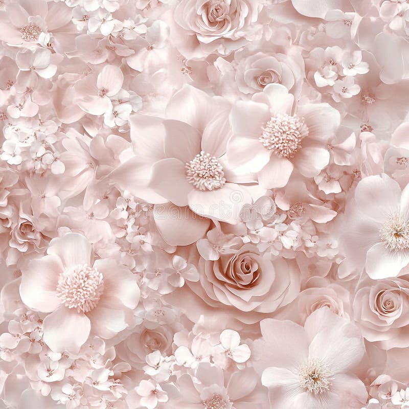 Delicate Blush Pink Floral Arrangement Roses Magnolias and Hydrangeas in a Romantic Seamless ...
