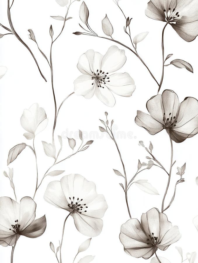 Delicate Botanical Line Art Displaying Minimalist Floral Patterns on a ...