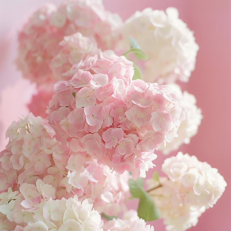 Delicate Bouquet of Pastel Pink Hydrangeas and White Roses on Minimal ...
