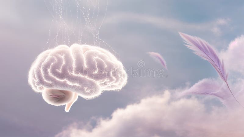 A Delicate Brain Suspended in a Cloud of Connection Stock Illustration ...