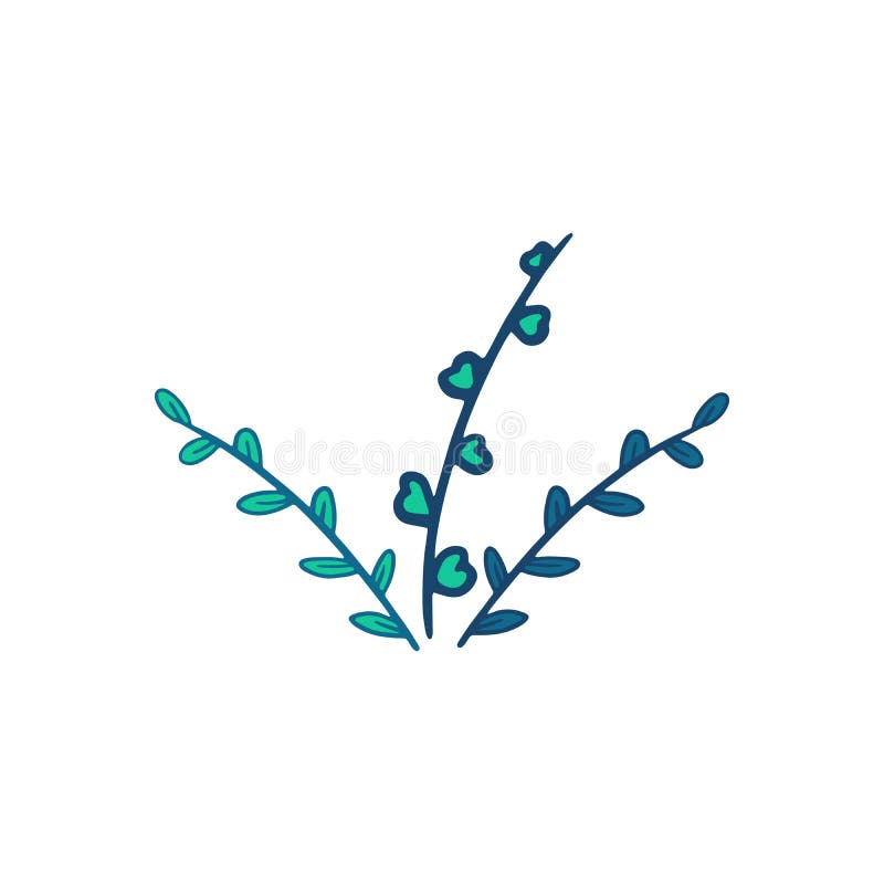 Delicate Branches of Plants with Leaves. Hand Draw Doodle Color ...