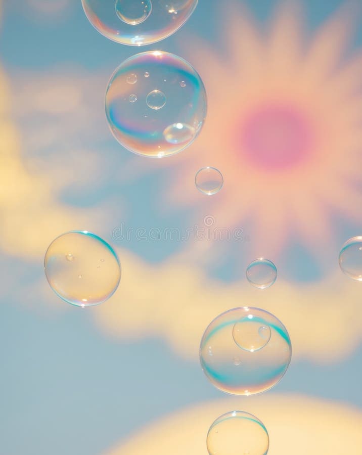 Delicate Bubbles with Glowing Sunlight Background. Stock Photo - Image ...