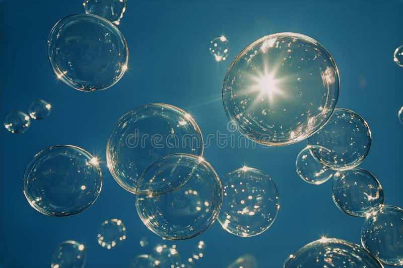 Delicate Bubbles Reflect Sunlight in a Clear Blue Sky, Creating a ...