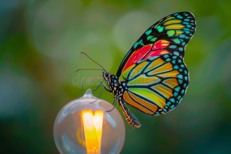 Delicate Butterfly Perched on Light Bulb Stock Illustration ...