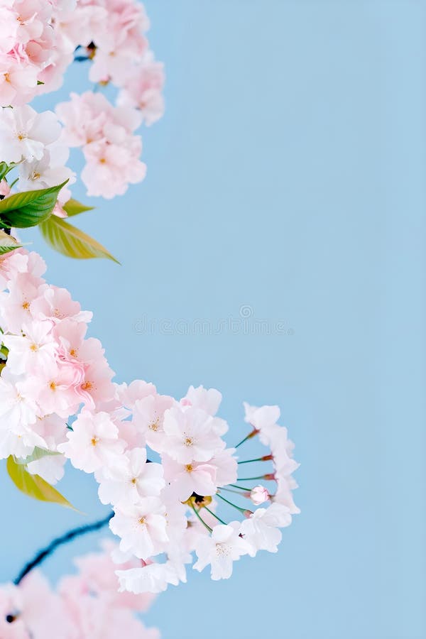 Delicate Cherry Blossoms Soft Pink Petals Against Pastel Blue ...