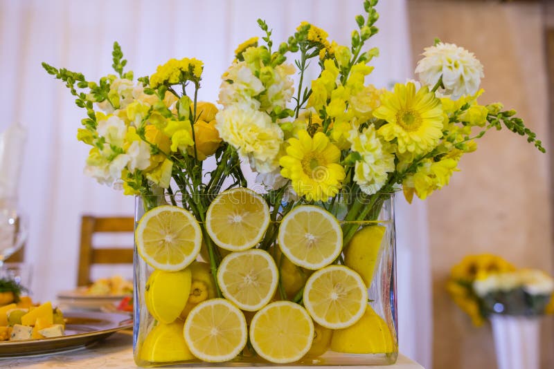 Delicate Composition with Flowers and Fruits Wedding. Stock Photo ...