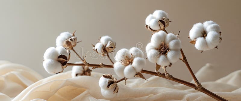 Delicate Cotton Branch with Fluffy White Buds. Stock Photo - Image of ...