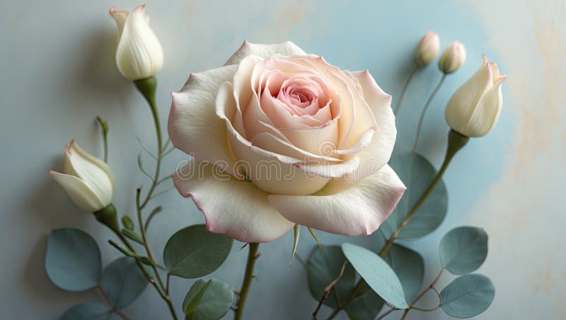 Delicate Cream Colored Rose with Subtle Pastel Background Stock ...