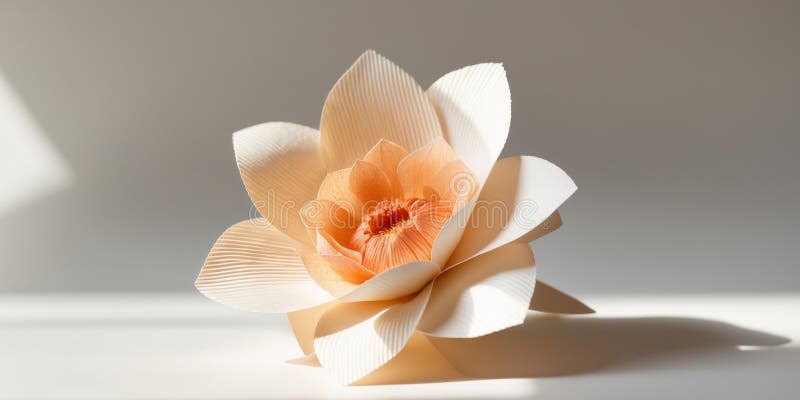 Delicate Cream Paper Flower with Orange Center Stock Image - Image of ...