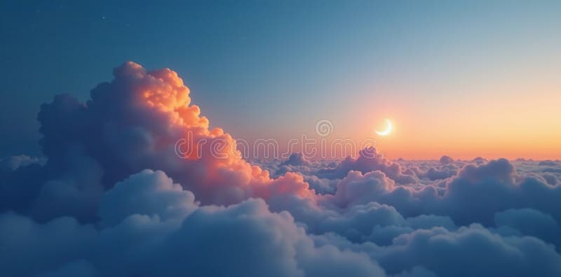 Delicate Crescent Shape of Moon Peeking Out from Behind Clouds Sky Soft ...
