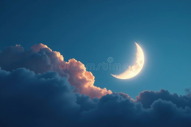 Delicate Crescent Shape of Moon Peeking Out from Behind Clouds Sky ...