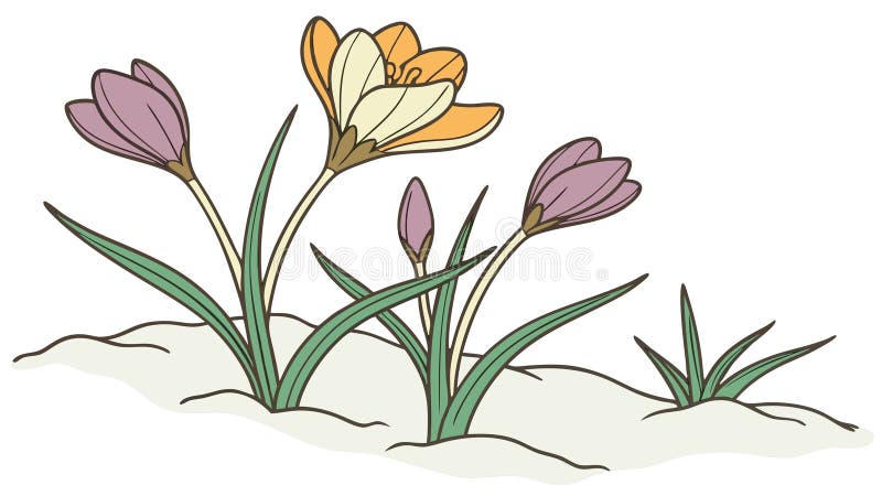 Delicate Crocus Flowers Early Spring Bloom Vector Stock Illustrations ...