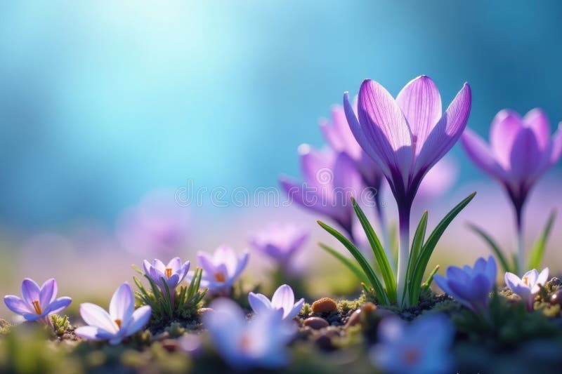 Delicate Crocus, Snowdrop Carpet Under Clear Blue Sky, Carpet, Garden ...