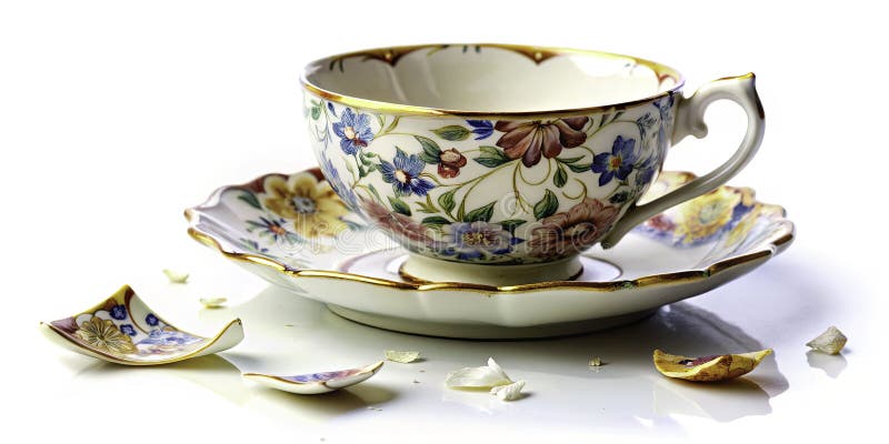 A Delicate Dance of Destruction Broken Teacup Fragments Against a ...