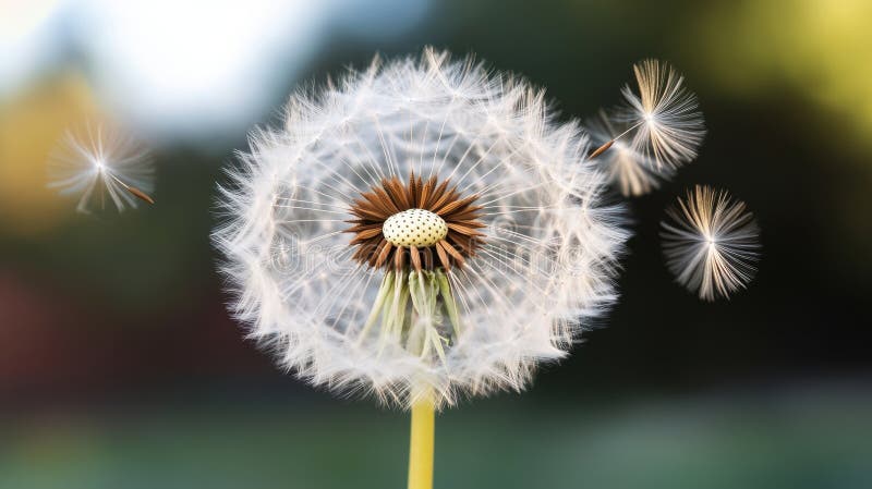 Delicate Dandelion Seed Dispersal in Dreamy Bokeh Background Stock ...