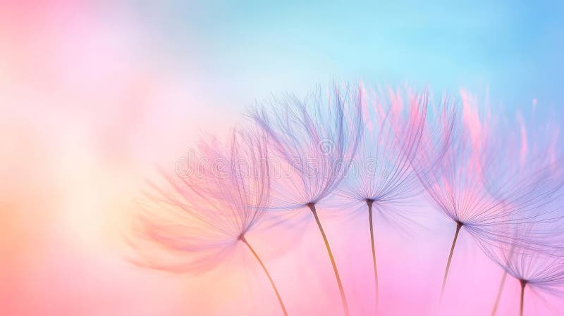 Delicate Dandelion Seeds on a Pastel Gradient Background, Soft Focus ...