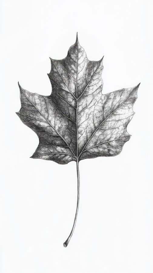 Delicate Detail, a Single Maple Leaf in Pen and Ink Stock Illustration ...