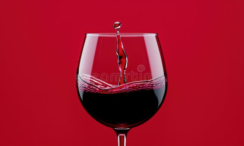 A Delicate Drop of Red Wine Gracefully Falls into a Glass, Creating a ...