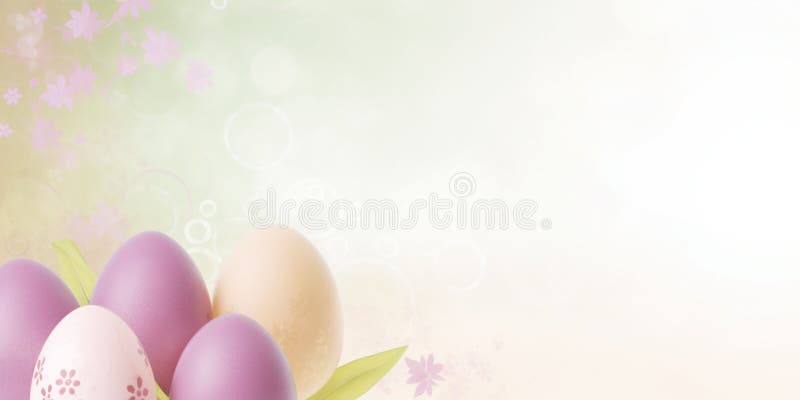 A Delicate Easter Banner with Pastel-colored Eggs on a Defocused ...