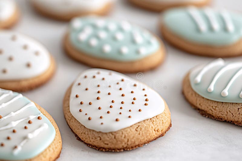 Delicate Easter Egg-shaped Cookies with Pastel-colored Icing and ...