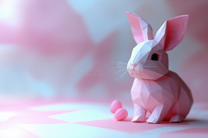 Origami Bunny on Pink Background for Easter Card with Space for Text ...