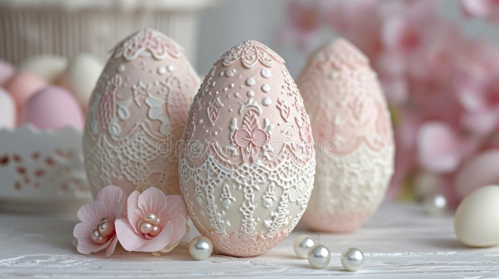 Delicate Egg Patterns, Lace, and Pearls Create an Easter Card ...