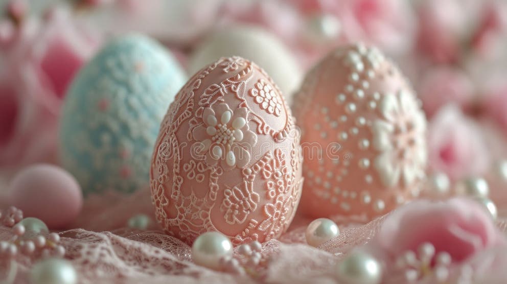 Delicate Egg Patterns, Lace, and Pearls Create an Easter Card ...