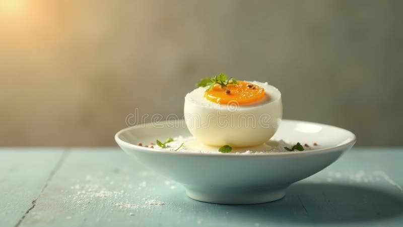 A Delicate Egg-shaped Culinary Creation Presented on a Shallow Dish ...