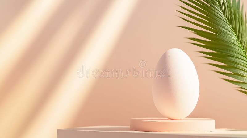 A Delicate Egg Sits on a Stand, Softly Lit, with Green Leaves Adding a ...