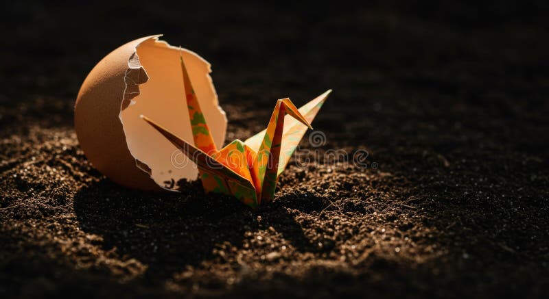 A Delicate Egg Transforms into a Resilient Crane, Symbolizing Rebirth ...