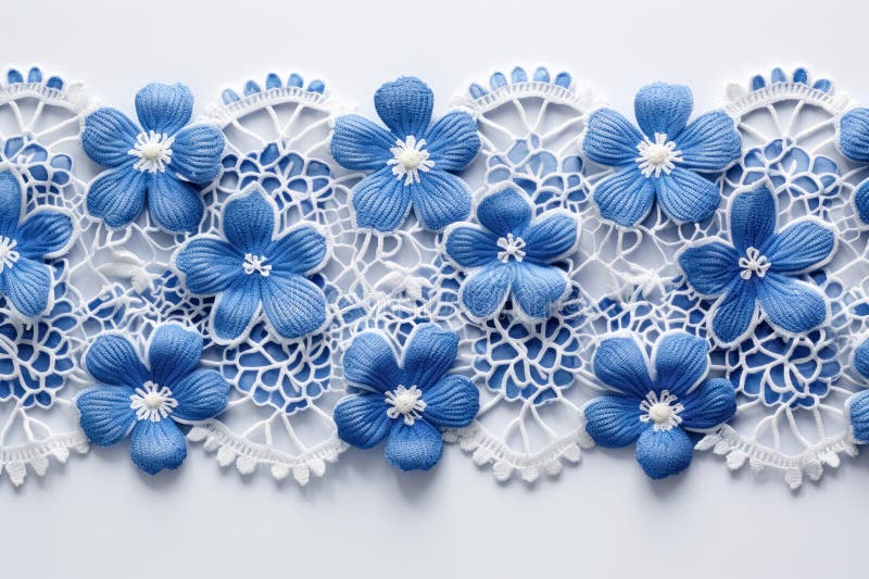 Delicate Embroidered Blue Lace with Pattern of Flowers Isolated on ...