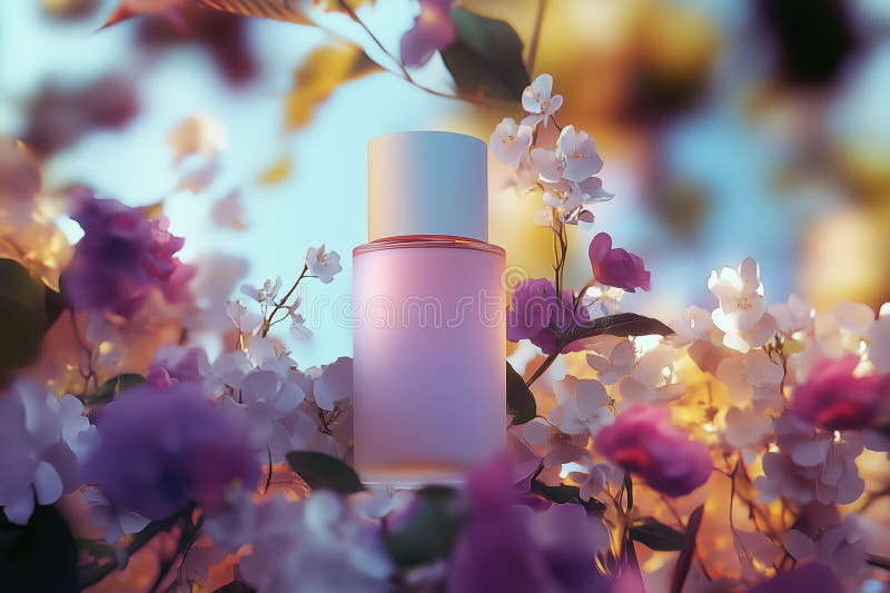 Delicate Empty Makeup Setting Spray Bottle, Surrounded by Fresh Spring ...