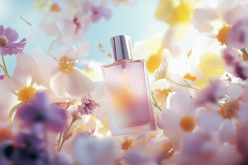 Delicate Empty Makeup Setting Spray Bottle, Surrounded by Fresh Spring ...