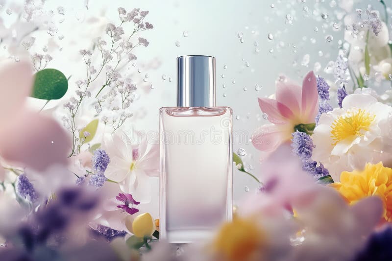 Delicate Empty Makeup Setting Spray Bottle, Surrounded by Fresh Spring ...