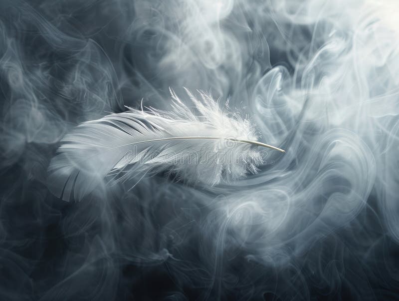 Delicate Feather Floating in Ethereal Smoke Stock Illustration ...