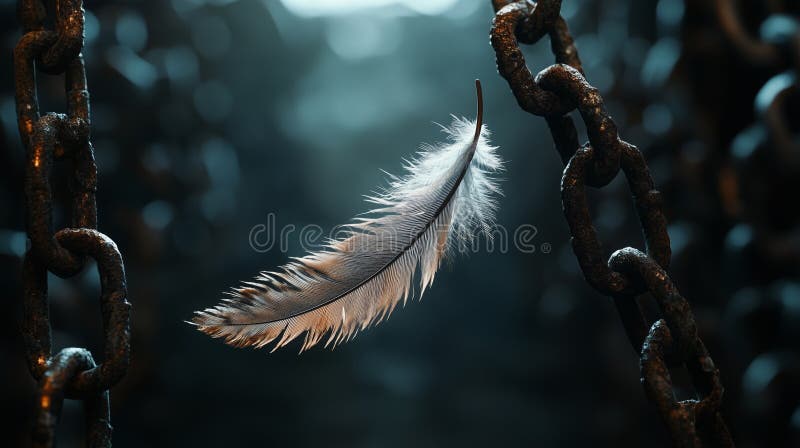 A Delicate Feather Hovers Above Shattered Chains, Evoking a Sense of ...