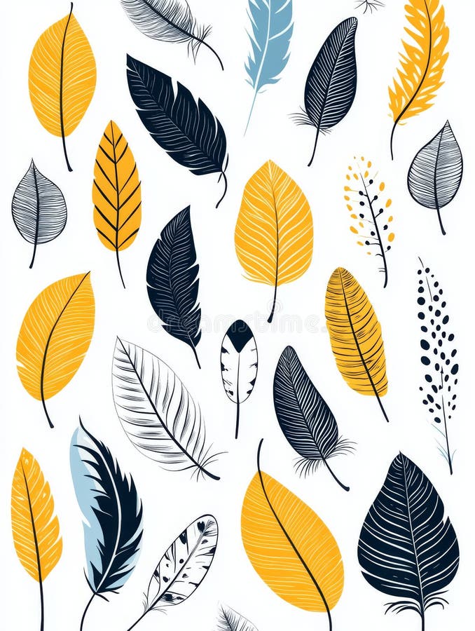 Delicate Feather Profiles in a Range of Forms and Dimensions on a ...