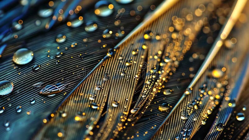 Delicate Feathers Display a Spectrum of Colors, Adorned with Tiny Dew ...