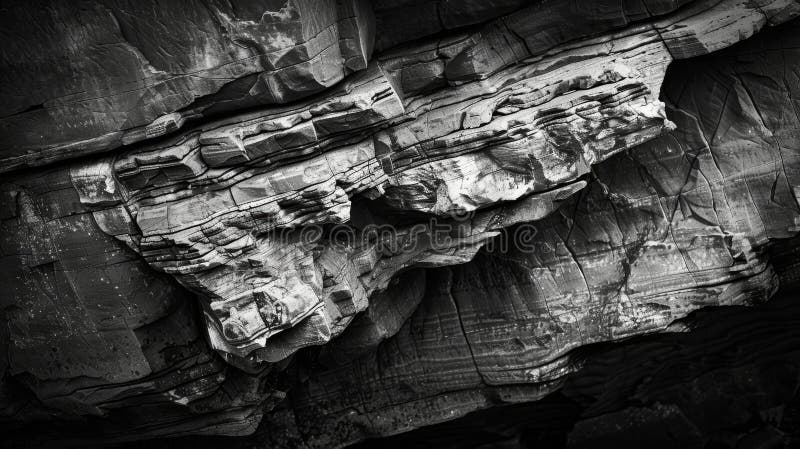 Delicate Features Chiseled into a Sy and Solid Rock. Black and White ...