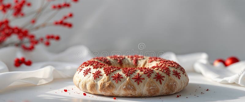 Delicate Festive Ring Bread with Red Design Stock Photo - Image of ...