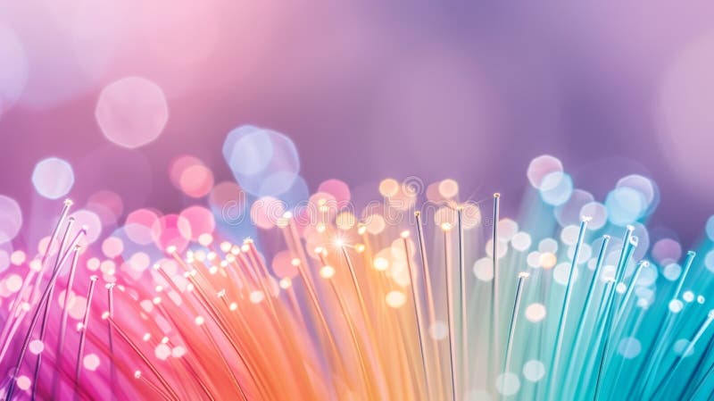 Delicate Fiber Optic Strands Emit Soft Pastel Light Against a Dreamy ...