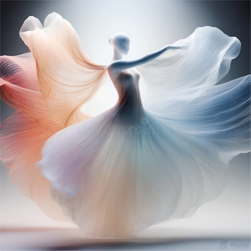 A Delicate Figurine of a Dancer in a Pastel-colored Floating Dress ...