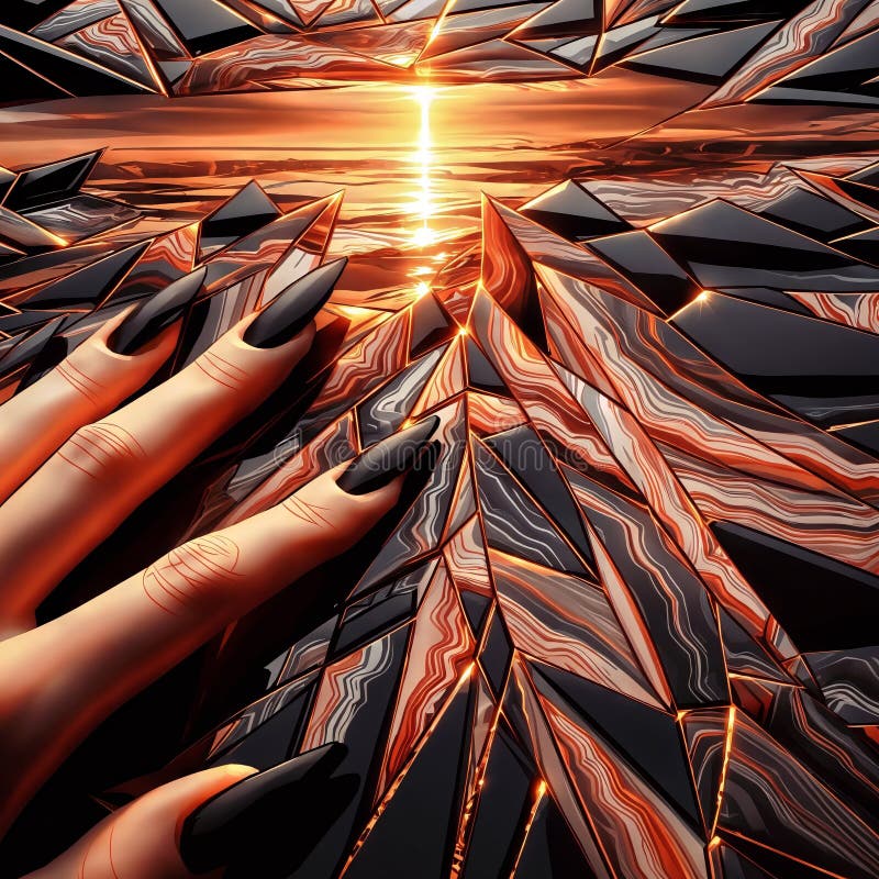 Delicate Fingertips with Elegant, Extended Nails Caress a Vibrant ...