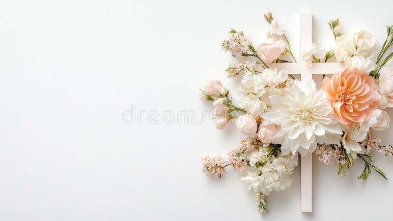 Delicate Floral Arrangement with Cross on Light Background, Funeral ...