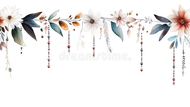 Delicate Floral Border Design Featuring Soft Colors and Beads Stock ...