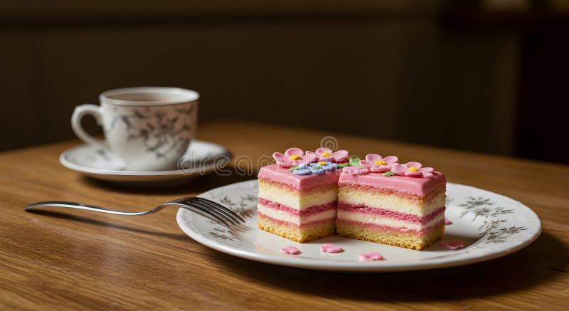 Delicate Floral Cakes Alongside a Cup of Tea for an Afternoon ...