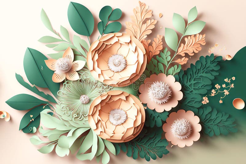 Delicate Floral Composition of 3d Rendering Paper Flowers in Delicate ...