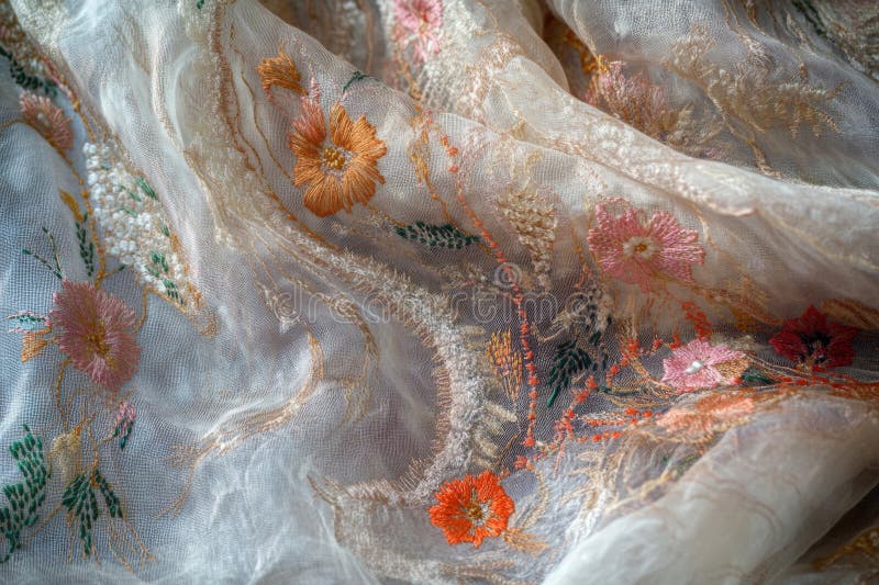 Delicate Floral Embroidered Fabric Stock Illustration - Illustration of ...