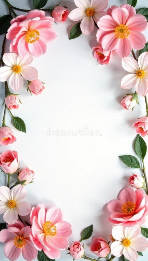Delicate Floral Frame, Pastel Blooms, Empty Center, Floral Design ...