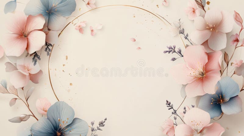 Delicate Floral Frame with Pastel Blossoms in Circular Arrangement ...